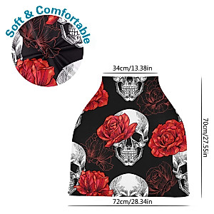 Nursing Cover Breastfeeding Scarf Skull and Red Roses- Baby Car Seat Covers, Stroller Cover, Carseat Canopy (v)