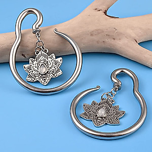 DOEARKO 2PCS Flores Dangle Ear Weights for Stretched Ears Gauges Ear Plugs Hook Body Piercing Tunnels 316 Stainless Steel Hypoallergenic Body Jewelry (4mm(6G), Silver)