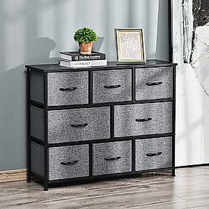 HOMCOM 8-Drawer Dresser, 3-Tier Fabric Chest of Drawers, Storage Tower Organizer Unit with Steel Frame for Bedroom, Hallway, Dark Gray