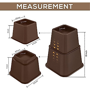 Utopia Bedding Adjustable Bed Furniture Risers - Elevation in Heights 3, 5 or 8 Inch Heavy Duty Risers for Beds and Under Bed Storage - Supports up to 1,300 lbs - (Set of 4 Riser, Brown)