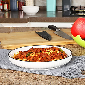 JDZTC Pasta Bowls Set Of 6 With Chopsticks White Ceramic Serving Salad Bowl 8 Inch Wide Shallow Plates Stoneware Kitchen Bowl Set