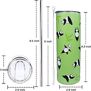 IchDich Panda Tumbler Panda Gifts for Women 20 oz Insulated Tumbler With Lid and Straw Stainless Steel Skinny Tumbler Water Bottle Travel Mug Wine Cups