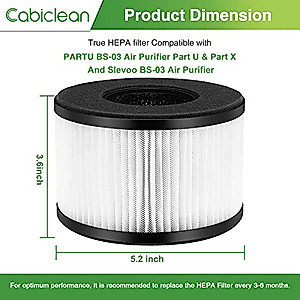 BS-03 True HEPA Replacement Filter for PARTU BS-03 Air Purifier Part U, Part X and Slevoo BS-03 HEPA Air Purifier, 3-in-1 filtration with H13 True HEPA Filter, Activated Carbon Filter, Pack of 2