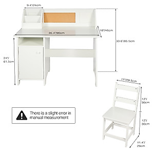 RedSwing Kids Study Desk and Chair Set, 35 Inch Writing Desk with Hutch, Cabinet, Bulletin Board, Student's Study Computer Workstation & Writing Table for Home School Use