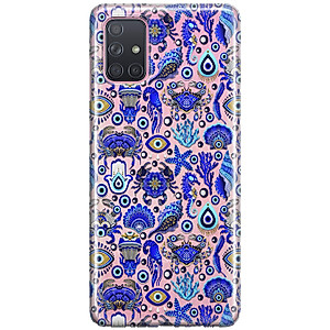 Cavka Phone Case Compatible with Samsung Galaxy A73 A72 5G A71 A54 A52 A42 A34 A32 A14 A11 Blue Evil Eye Bumper Silicone Beach Crab Aesthetic Boho Transparent Lightweight Clear Shockproof TPU Fancy