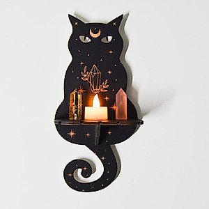 Jamo Homzi Crystal Shelf Black Crystal Display Shelf Crystal Pendulum Holder Stand Display Shelf Witch Bat Moth Stuff Wooden Kit Hanging Rustic Crystal (cat)