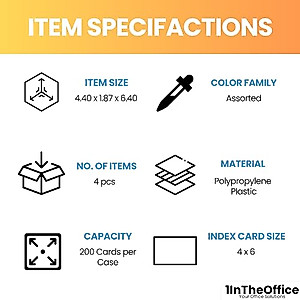 1InTheOffice Index Card Holder 4x6 , Index Card Case, Assorted Colors (4 Pack)