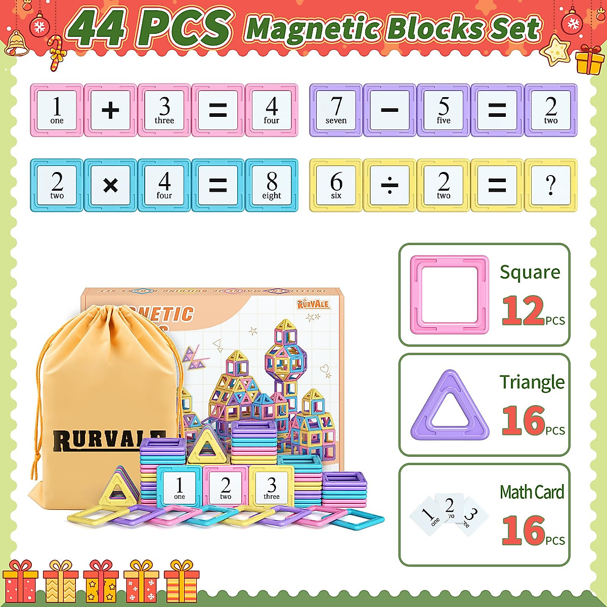 Rurvale Toddler Girl Toys, Magnetic Tiles Basic Set, Birthday Gifts Ideas for Girls Age 3-5, Magnetic Building Blocks, Magnet STEM Montessori Toddler Kids Toys Gifts for 3 4 5 6 7 Year Old Girls