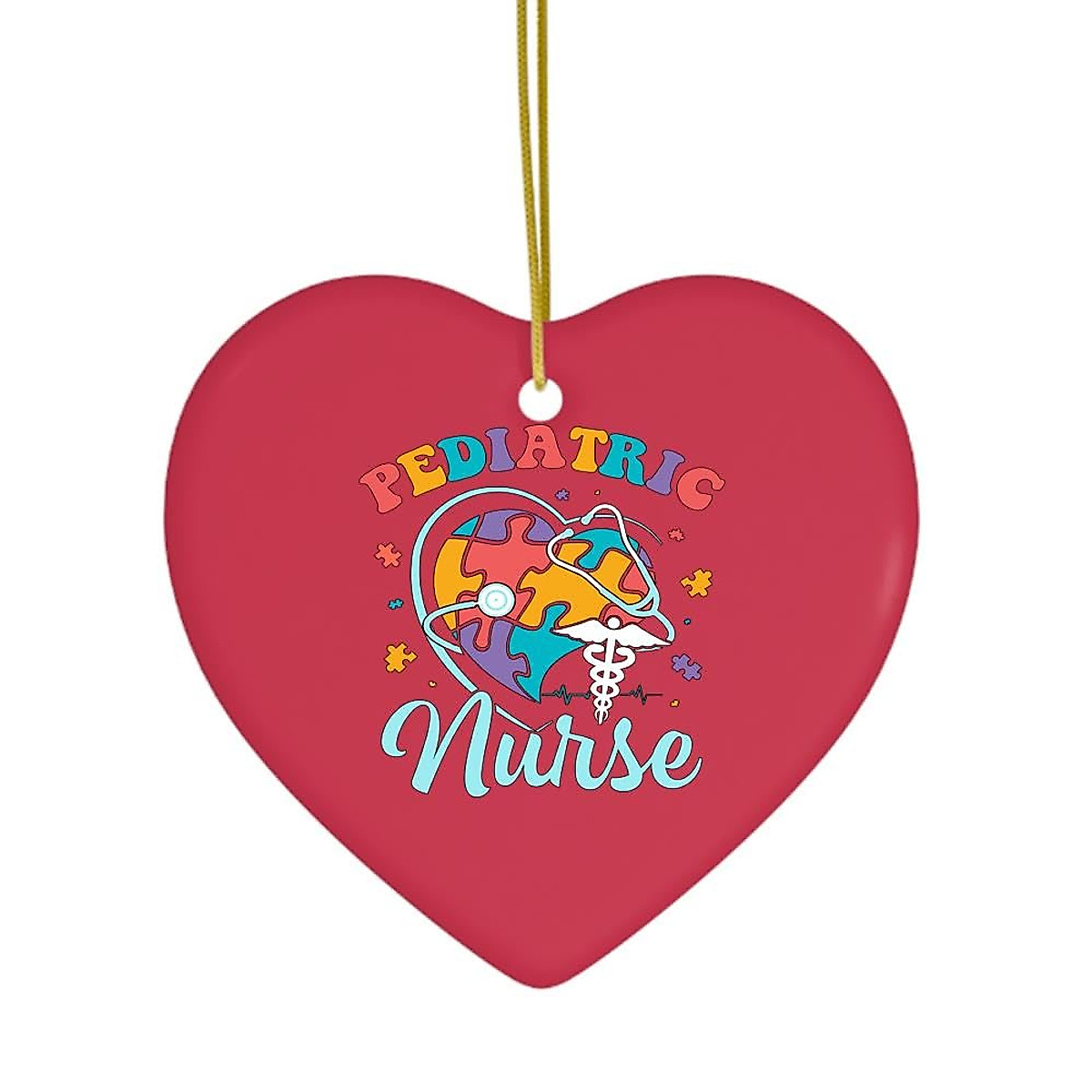 Pediatric Nurse Autism Day Love Heart Stethoscope Nursing Christmas Ornament