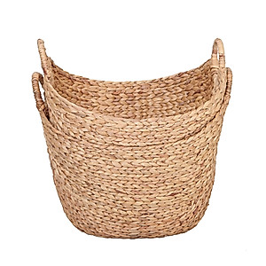 DaNeti Large Natural Water Hyacinth Boat Basket, Set of 2