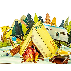 Camping Trip,3D Pop Up Greeting Card For All Occasions,Love, Birthday, Christmas, Congrats, Travel, Retirement, Mountain, Forest, Outdoor, Summer, Holiday,Hard Envelope,Handcrafted With Love