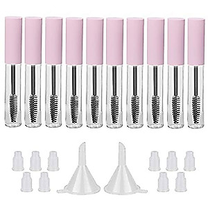 GTHER 10PCS 10ML Empty Mascara Tube Bottle with Eyelash Wand & Rubber Inserts & Funnels Set for Castor Oil/Eyelash Growth Oil, DIY Mascara Eyelash Cream Container with Cap, Matte Pink