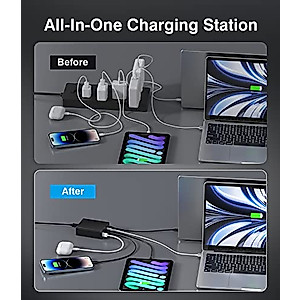 200W USB C Fast Charger 5-Port Charging Station Block Hub Laptop Charger Power Adapter Compatible with MacBook Pro/Air iPad Pro iPhone 15/14 Google Pixelbook ThinkPad Dell XPS Galaxy S23 Steam Deck