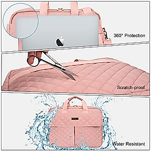 Bonioka 15.6 Inch Laptop Bag, Briefcase with Padded Shoulder Strap for Women Computer Bag Laptop Case for Work School Office Travel Bussiness Pink