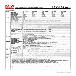 Mean Well LPV-150 LPV-150-12 LPV-150-24 LPV-150-48 LPVL-150-12 LPVL-150-24 MEANWELL LPV 150 150W
