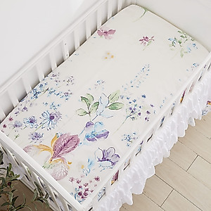 Brandream Baby Crib Bedding Set Farmhouse Floral Nursery Bedding 3 Piece Girls Blanket, Boho Sheet Set, Washed Cotton
