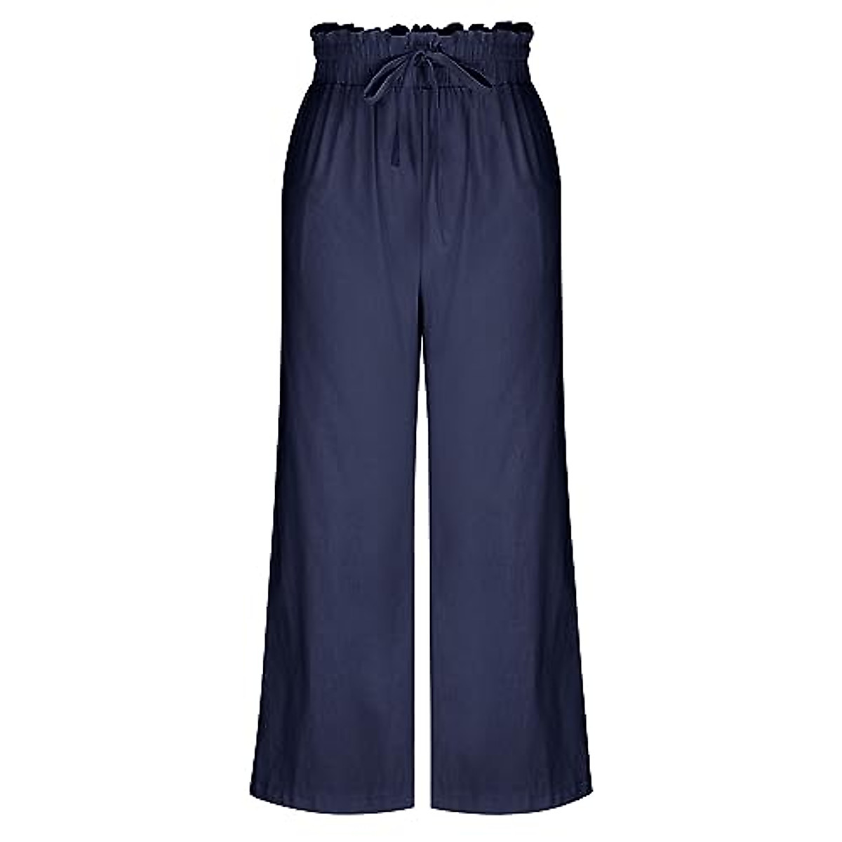 DOLKFU My Orders Placed Recently by me Flare Pants for Women Wide Leg Pants for Women High Waisted Drawstring Palazzo Linen Pants Casual Loose Trousers with Pockets Navy XL