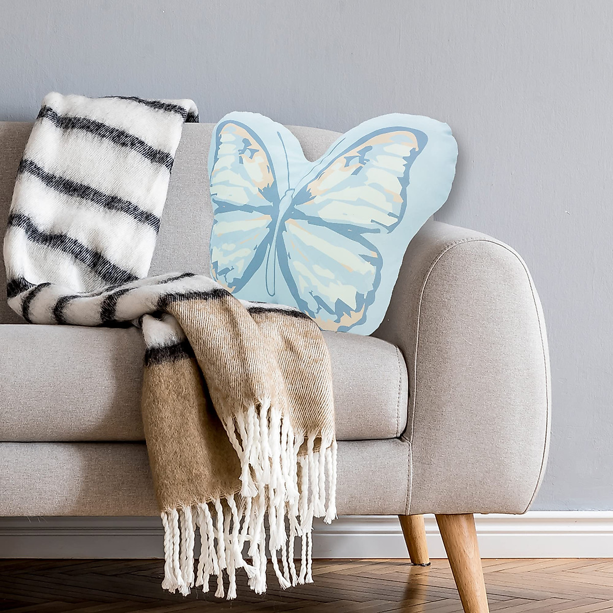 June Garden Decorative Plush Soft Cushion Butterfly Throw Pillow - 16 x 12 Inches - Blue