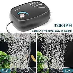 HITOP 10W Powerful Aquarium Air Pump: 4-Outlets 320GPH Air Pump for Fish Tank, Quiet Aquarium Aerator with Completely Accessories, for Tank/Hydroponic/Pond Oxygenation