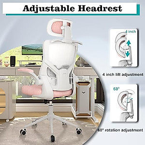 Ergonomic Office Chair, High Back Mesh Desk Chair with Molded Foam Cushion, Adjustable Headrest, Lumbar Support, Lock Function (Petal Pink)