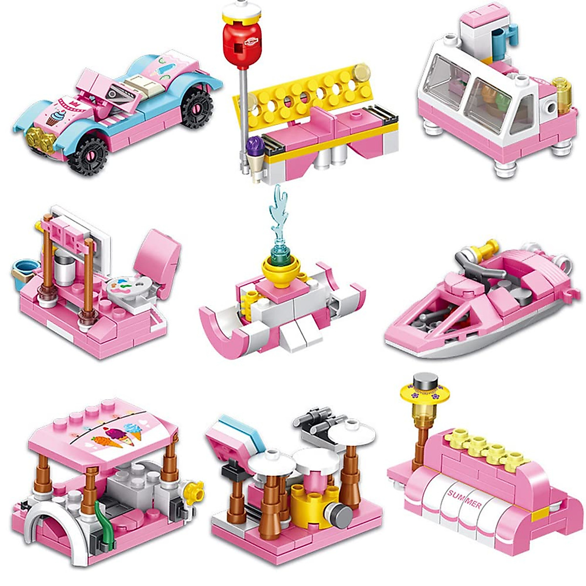 Girls Building Blocks Toys 553 Pieces Ice Cream Truck Set Toys for Girls 25 Models Pink Building Bricks Toys STEM Toys Construction Play Set for Kids Best Gifts for Girls Age 6-12 and Up
