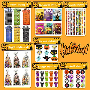 168 PCS Halloween Party Favors 24 Pack Halloween Stationery for kids Trick or Treat Gifts for Halloween Party Classroom School Supplies Prizes Rewards Halloween Goodie Bag Stuffers Halloween Toys