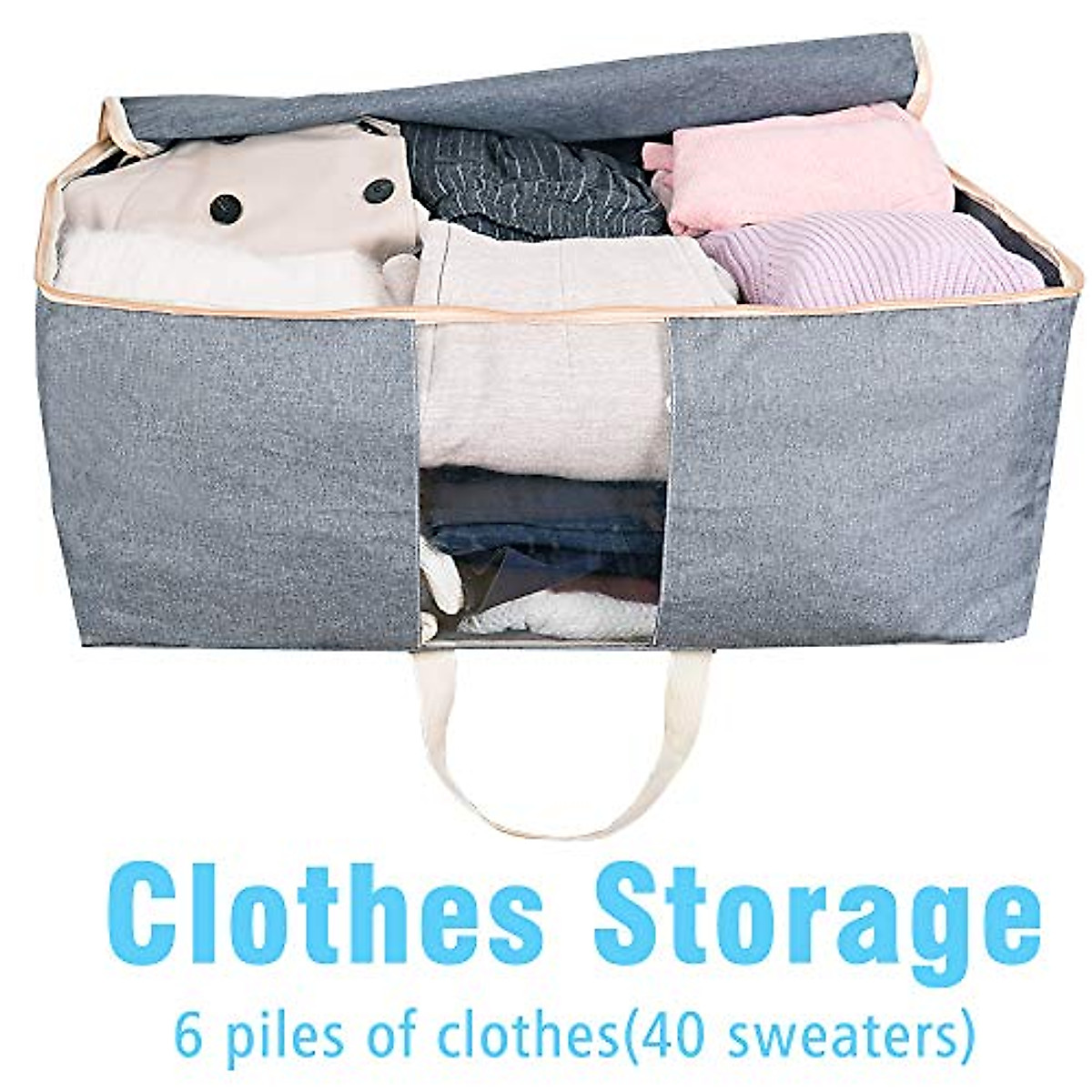 Qozary Large Storage Bags for Comforters, Blankets, Clothes, Quilts and Towels, Better and Sturdy Organizer Bag, Under Bed Storage, Great for Closets, Bedrooms (Gray)