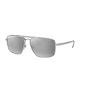 Versace Man Sunglasses Silver Frame, Light Grey Mirror Silver 80 Lenses, 61MM