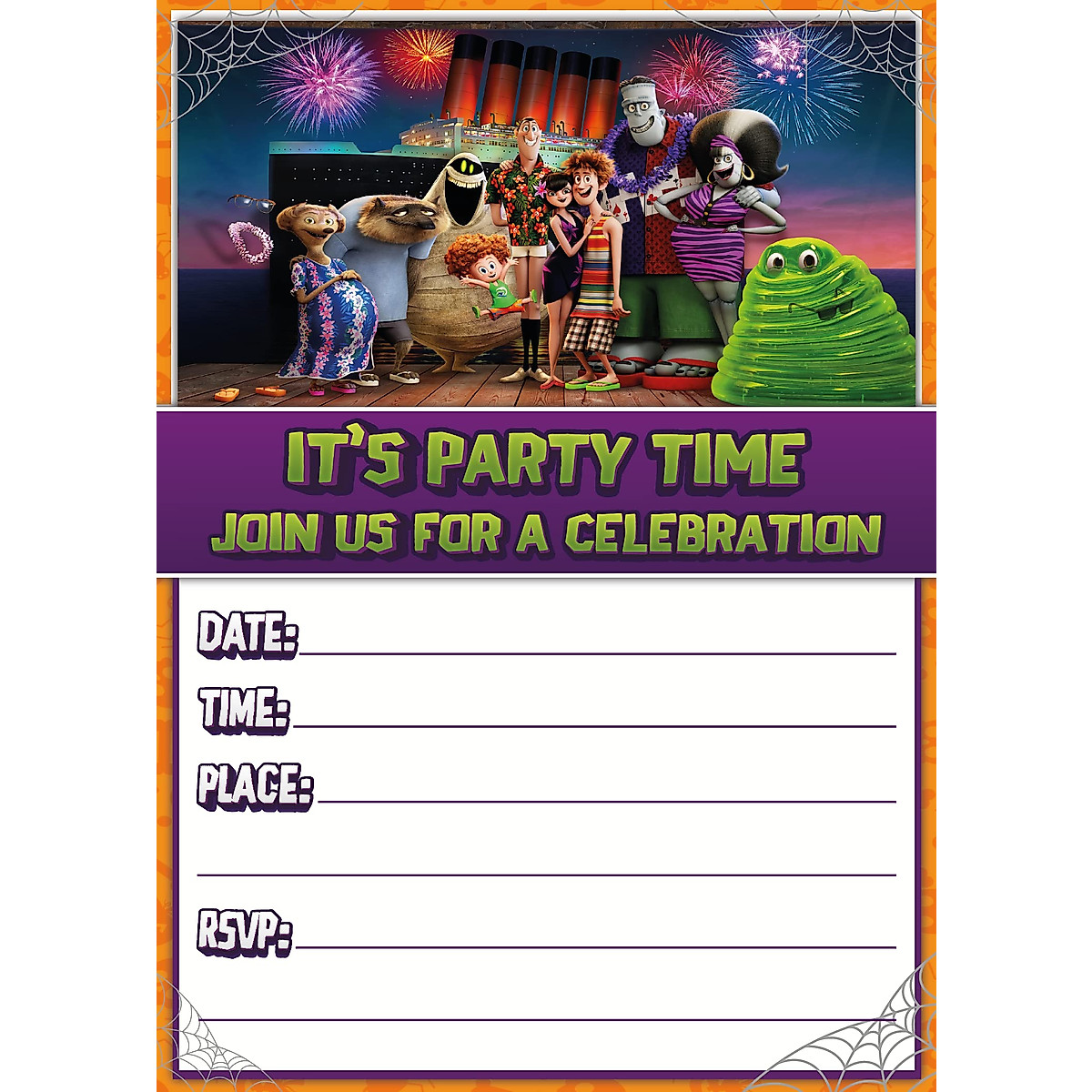 Set of 20 Hotel Transylvania -Themed Happy Birthday Invitation Cards & Envelopes - Lightweight (240g), Postcard Style Invites for the Perfect Party Pack