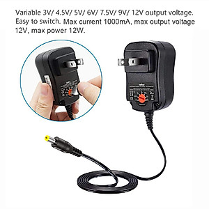Belker 12W 3V 4.5V 5V 6V 7.5V 9V 12V Adjustable Voltage Universal AC/DC Adapter Power Supply for Household Electronics,Micro USB - 1A Max. [BN]
