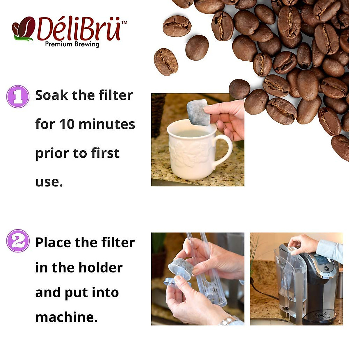 Keurig Filter Replacement, 6Pack KEURIG Compatible Water Filter Cartridges by Delibru for Keurig 2.0 and 1.0 Coffee Makers