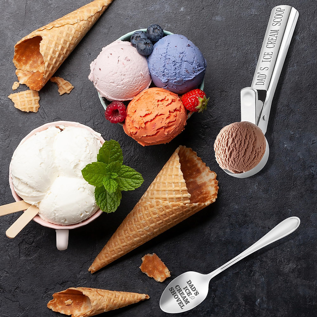 Dad Gifts, Gifts for Dad Fathers Day from Daughter, Dad's Ice Cream Bowl Scoop Shovel Spoon Set, Dad’s Ice Cream Gift from Son, Christmas Birthday Father's Day Gift for Him Man