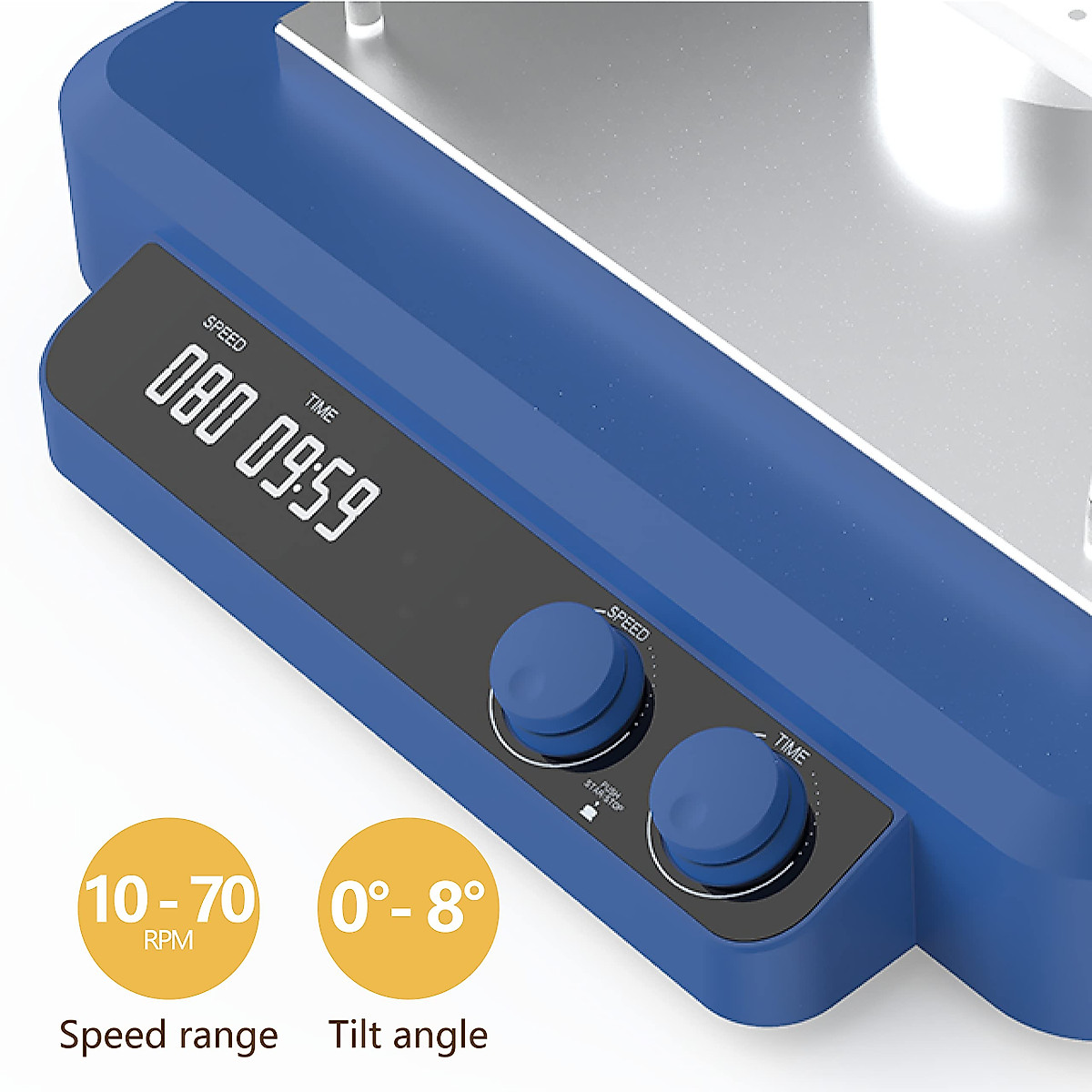 4E's USA Digital 3D Rocker - 3D Rocker with Three-Dimensional Tumbling Motion with 0°- 8° Adjustable Tilt Angle, Speed Range of 10-70 RPM and Non-Slip Platform with Maximum Load Capacity of 5kg