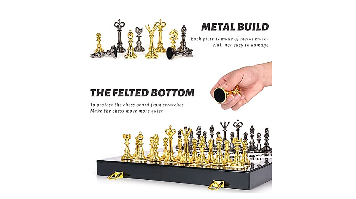 Premium 2 in 1 Metal Chess & Checkers Set - 15 Inch