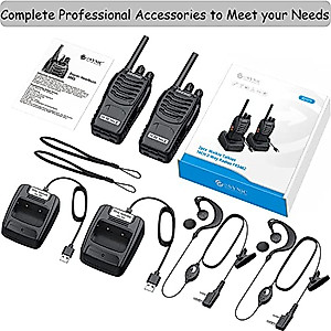 Walkie Talkies,eSynic 2Pcs Professional Rechargeable Walkie Talkies Long Range 2 Way Radio Handheld Wireless Walkie Talkies for Adults Supports VOX 16 Channel with LED Light Original Earpieces etc