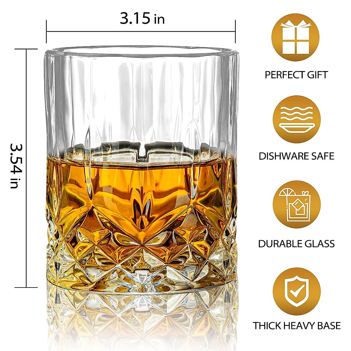 Old Fashioned Whiskey Glasses with Luxury Box, 10 Oz Rocks Glasses Barware for Scotch, Bourbon, Liquor and Cocktail Drinks - Set of 4