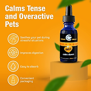 Cedar Bear - Pet’s Calm Down - All-Natural Dog Supplement for Stress Relief, Alcohol-Free Cat Calming Products, Also for Birds & Exotic Pets, 1 fl oz/30 ml