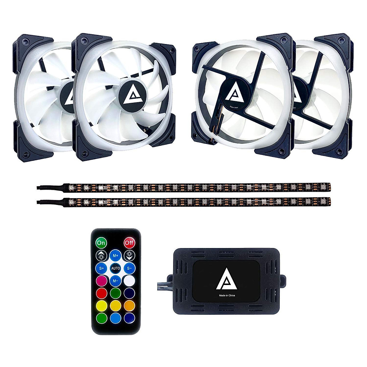 Apevia LP412L2S-RGB Lunar Pro 120mm Silent Dual-Ring RGB Color Changing LED Fan with Remote Control, 28x LEDs & 8X Anti-Vibration Rubber Pads w/ 2 Magnetic LED Strips (4+2-pk)