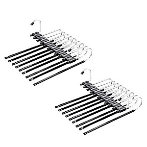 DIFENLUN Trouser Rack,2 Pack,5 Layer Multifunctional Trouser Rack,Space-Saving Stainless Steel,Non-Slip Design,Suitable for Pants Skirt Scarf,Magic Hangers(Black)