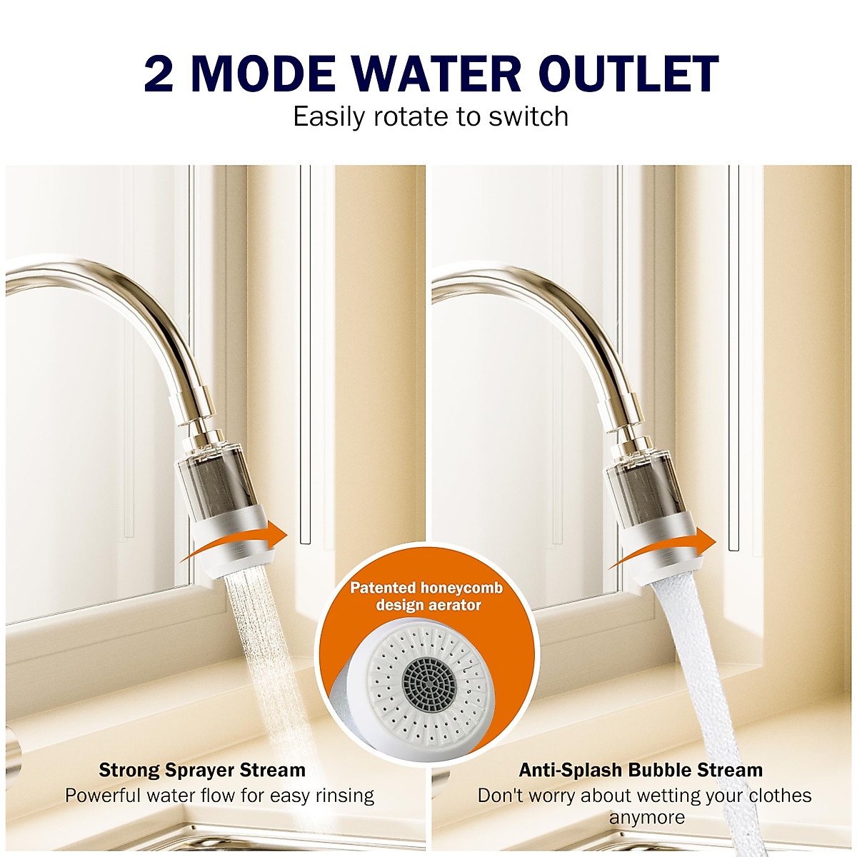 Frizzlife Longlasting Sink Faucet Water Filter, 360 ° Rotating | 2 Mode Splash, Certified Reduce 99.9% Chlorine, Heavy Metal, Hard Tap Water Softener For Kitchen/Bathroom/Skin Care (8pcs Extra Filter)