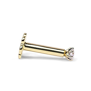 Demira Natural Diamond (0.02-0.16ct) Nosepin in 14K Gold in 6MM Post. nose pin, lip labret, or Monroe ring. (Yellow Gold, 0.02ct Diamond)