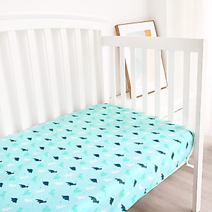 Crib Sheets for Boys or Girls 2-Pack, Fitted Sheet 52'' x 28'' Standard & Toddler Mattres, Soft and Breathable Material, Baby Neutral, Dinosaurs Ocean