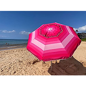 DestinationGear 7 ft Wide Striped Pink Beach Umbrella with Travel Bag