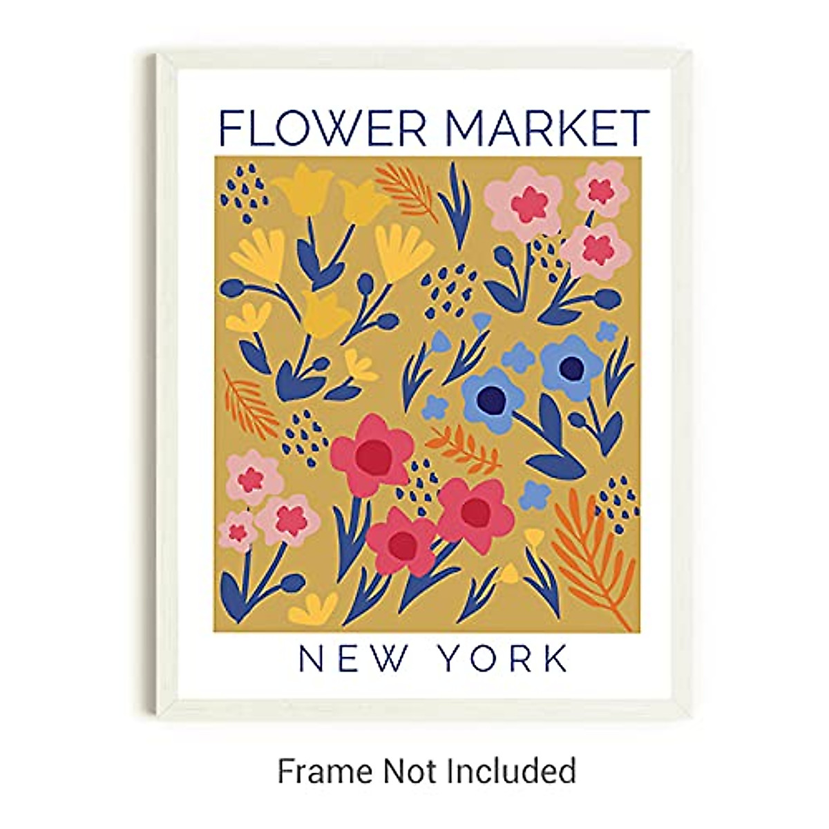 Flower Market No.3 Abstract Modern Wall Art Print. 11x14 UNFRAMED Floral Wall Decor. Shades of Gold, Yellow, Blue, Pink