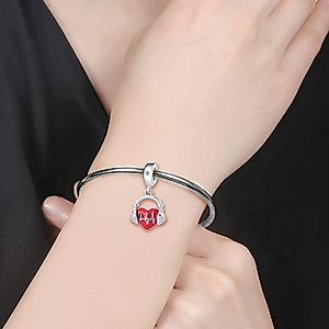 YSAHan Red Headphones Emblazoned Music Note Charm Heartbeat Headset Bead for Pandora Bracelet