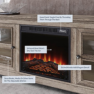 BELLEZE Modern 58 Inch Farmhouse TV Stand with 18 Inch Electric Fireplace & Media Entertainment Center Console Table for TV up to 65 Inch with Open Storage Shelves & Cabinets - Kenton (Ashland Pine)