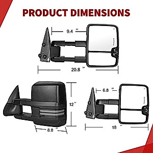 YITAMOTOR Towing Mirrors Compatible with 2003-2006 Chevy Silverado GMC Sierra 1500 2500 3500, 03-06 Tahoe Suburban Yukon Power Heated LED Dynamic Sequence Turn Signal Lights Tow Mirror Pair Set Black