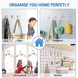 Suction Cup Adhesive Hooks - Quntis 2 Pack Large Suction Adhesive Hooks Heavy Duty Clear Shower Hooks Kitchen Bathroom Window Wall Hooks for Hanging Towel Bathrobe Loofah Sponge Christmas Wreath Key