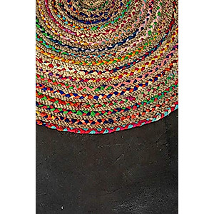 Devik Decor Braided Boho Natural Cotton Chindi Rugs Reversible Non Slip Carpet Handmade Round Area Rug for Farmhouse Living Room Bedroom Kitchen Outdoor Mate, AR01 (3Ft (36 Inches X 36 Inches))