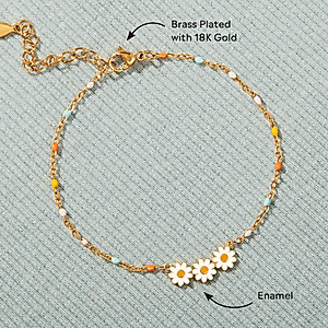 Story Jewellery Daisy Bracelet for Women, Gold Plated Enamel Daisy Sunflower Beach Jewelry Bracelet for Grandmother, Mother, Granddaughter, Friends, enamel, no gemstone